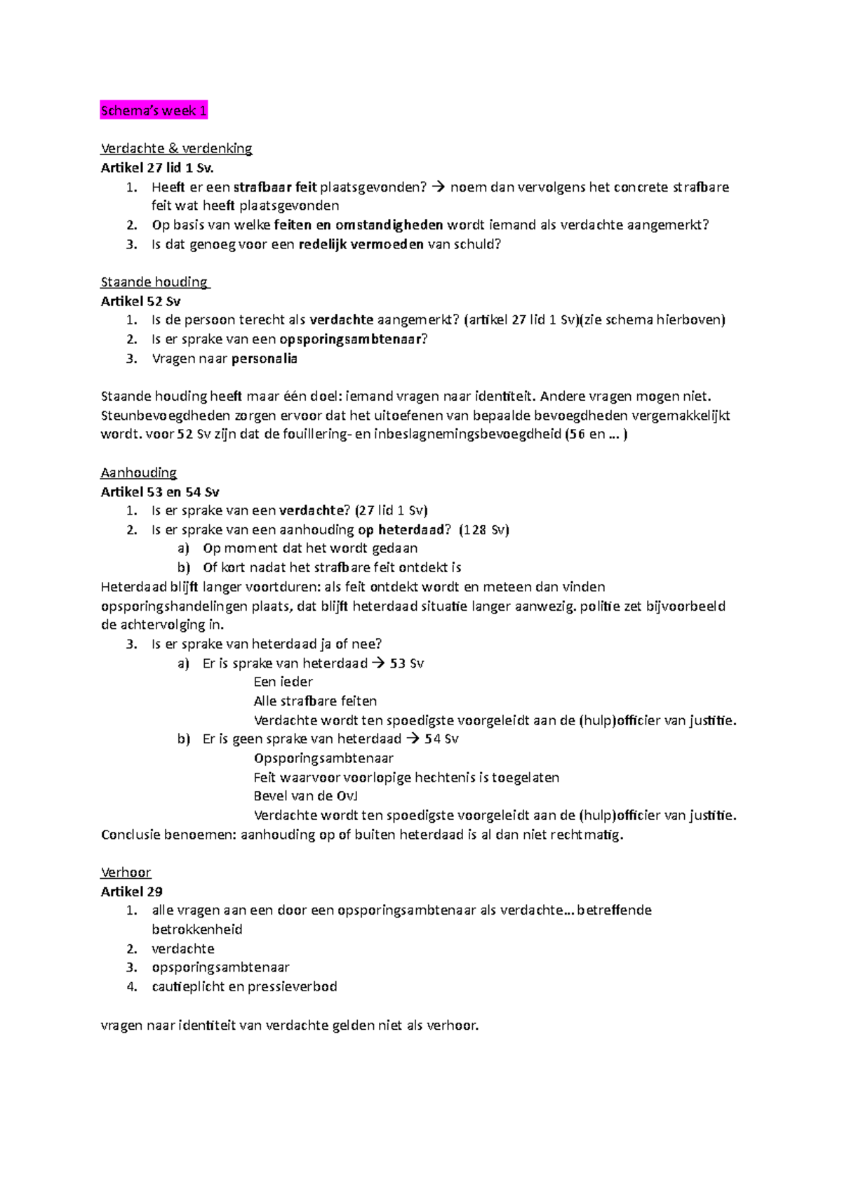 Schema's week 1 strafrecht 3 - Strafrecht 3 - RUG - Studeersnel