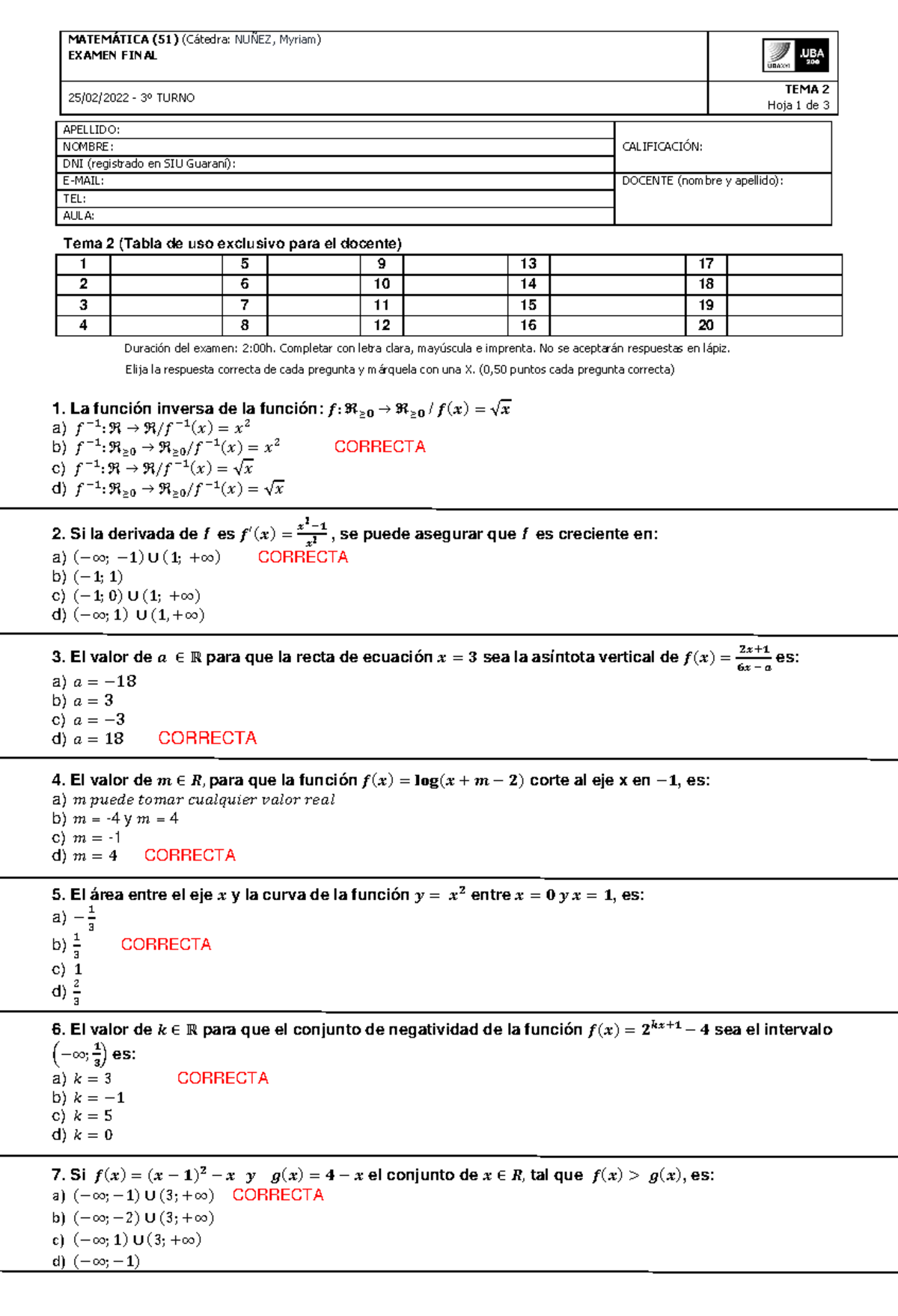 Respuestas Final Matematica Tercer Turno TEMA 2 25-02-2022 - MATEM¡TICA ...