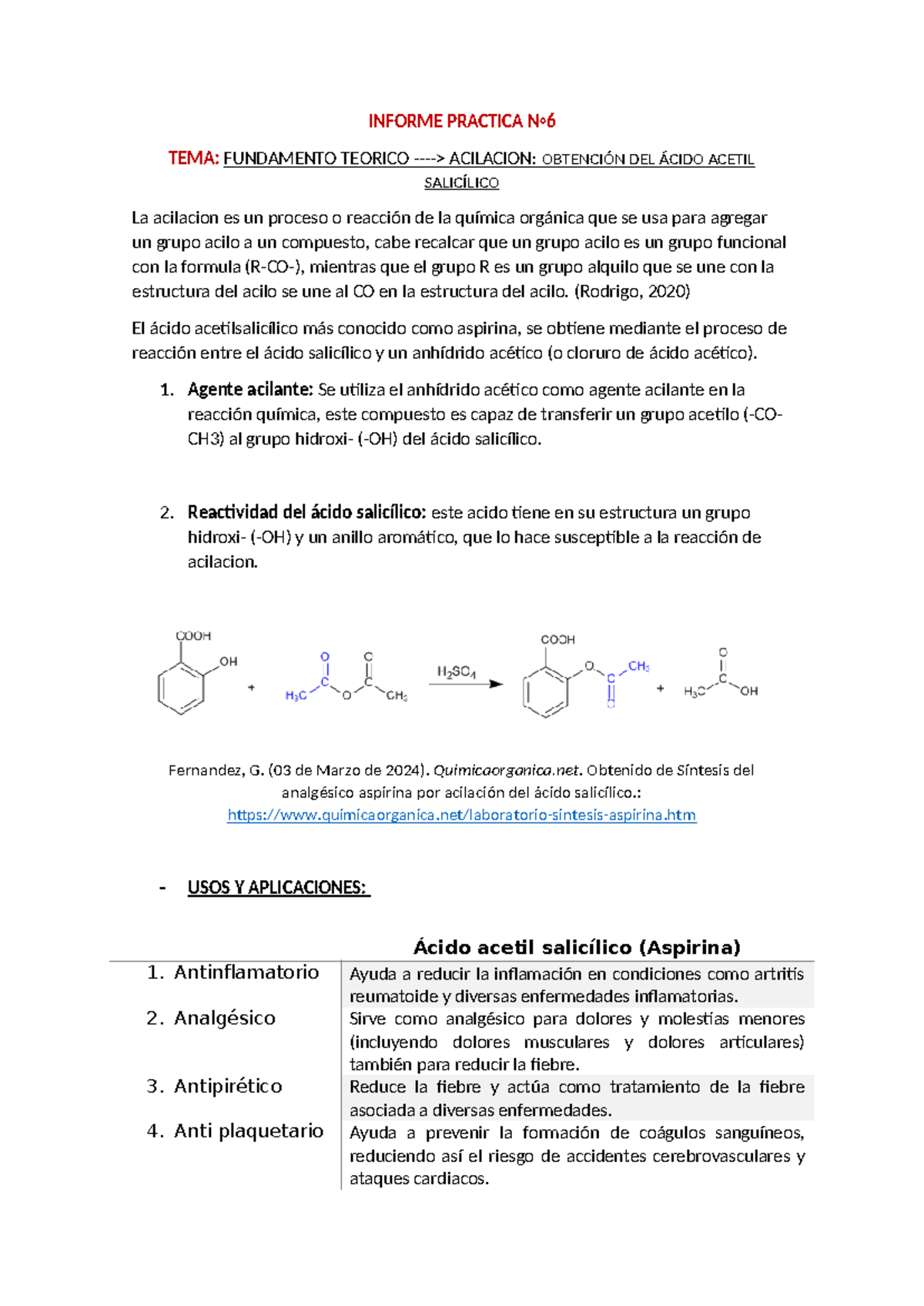 Acilacion - apuntes - INFORME PRACTICA N 6 TEMA: FUNDAMENTO TEORICO ...