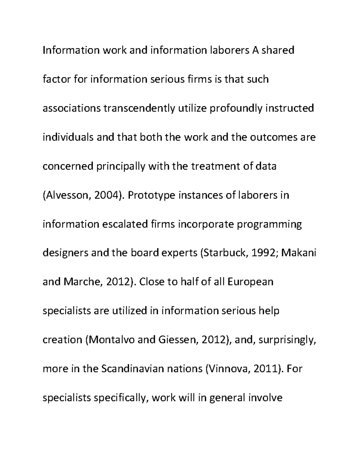 Information work - Prototype instances of laborers in information ...