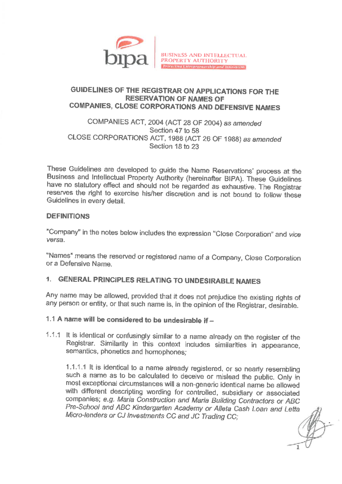 Approved Name Guidelines Dec 2019 - Company law - Studocu