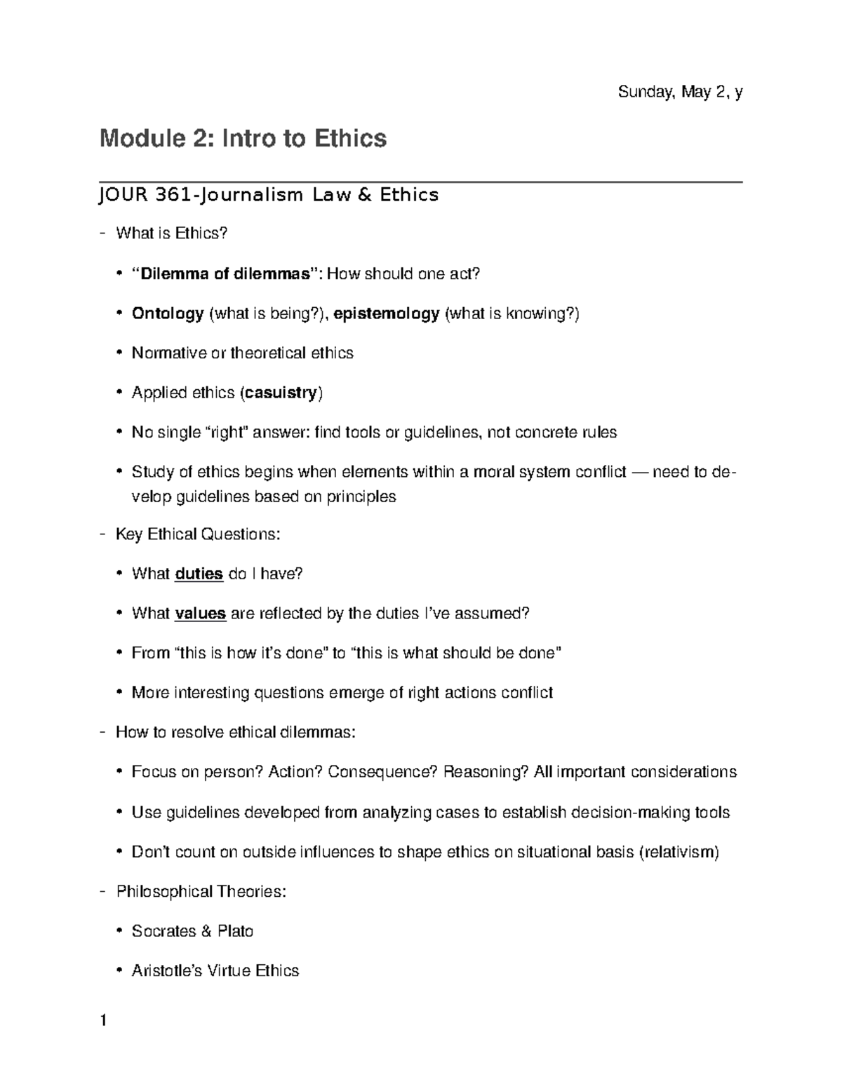 Module 2-Intro to Ethics - Wednesday, April 24, y Module 2: Intro to ...