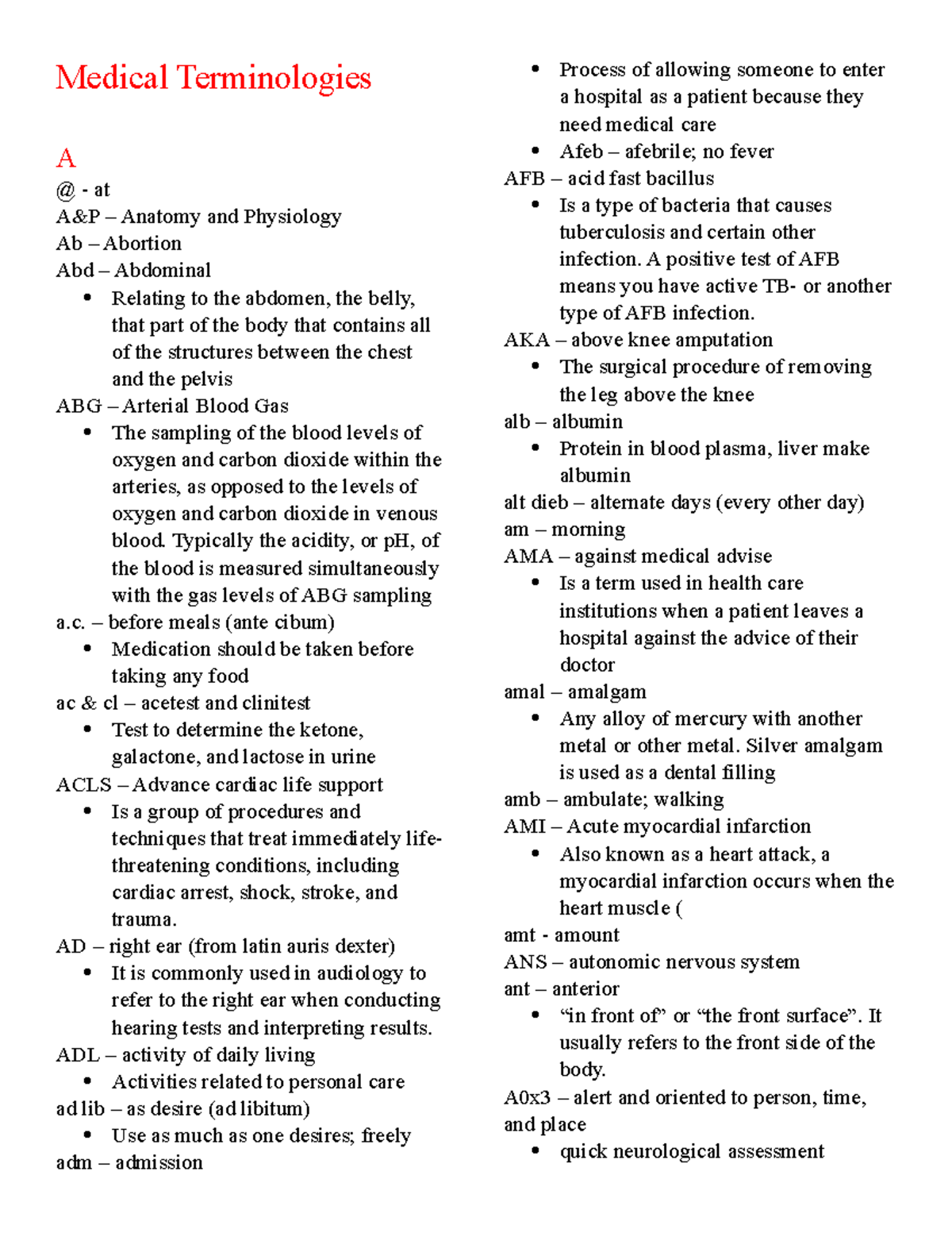 Medical-Terminologies - Medical Terminologies A @ - at A&P – Anatomy ...