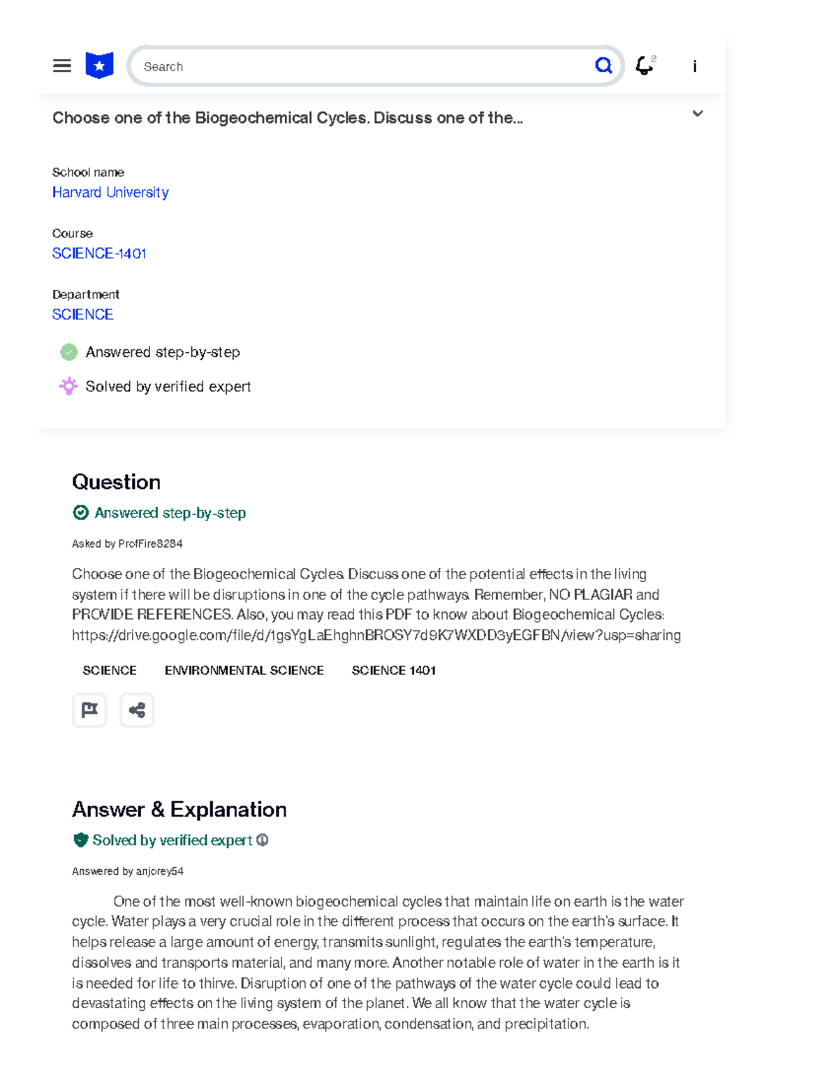 Solved Choose one of the Biogeochemical Cycles Discuss one of the ...