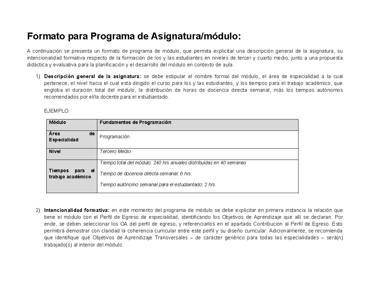 Guia y formato para Programas de as ignatura o módulo Comeduc 2023 - Formato para Programa de ...