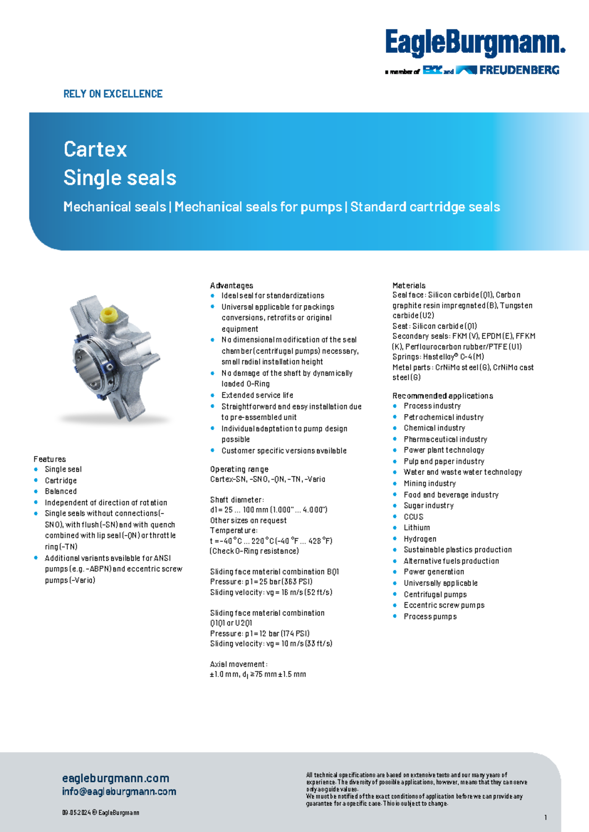 Eagle Burgmann Cartex Single seals EN - Cartex Single seals Mechanical ...