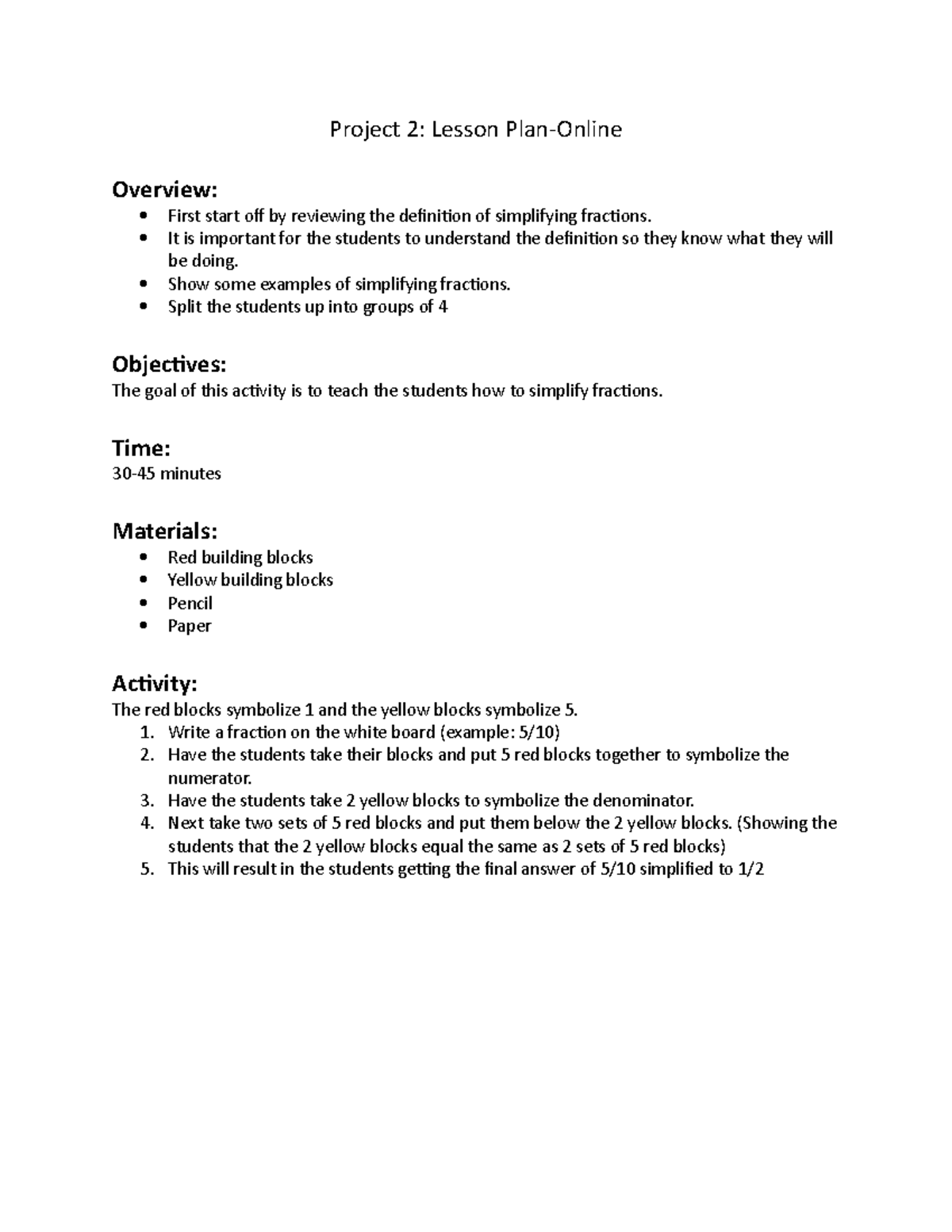 MAT-150 Project 2 Lesson Plan Online - Project 2: Lesson Plan-Online ...