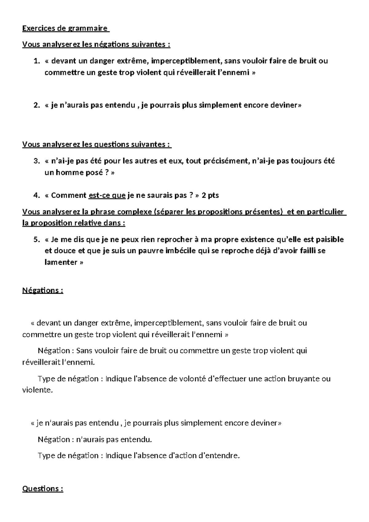 Exercices de grammaire 1 A 1 G pour la rentrée - Exercices de grammaire ...