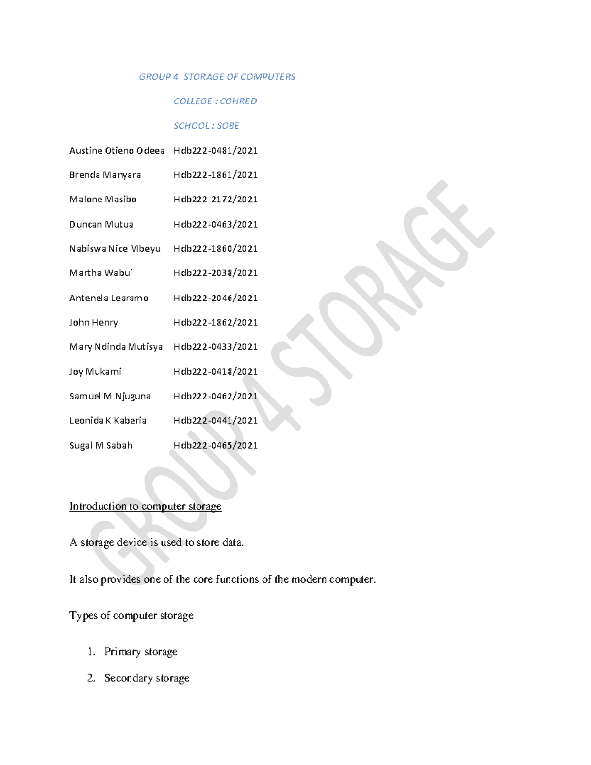 Group 4 storage in computers - GROUP 4 STORAGE OF COMPUTERS COLLEGE ...