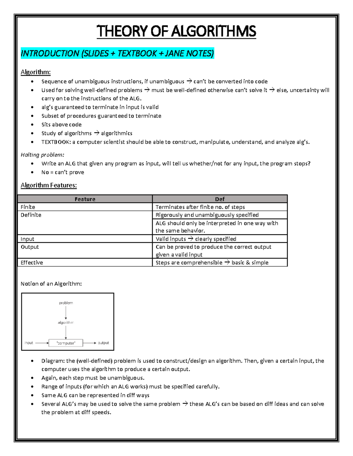 TOA & TOC - Lecture notes sumaarised + algorithms - THEORY OF ...