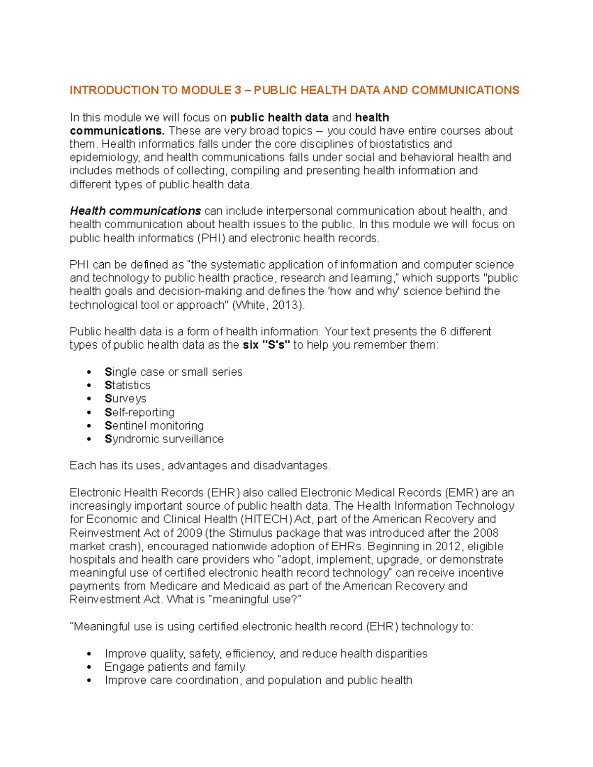 Introduction TO Module 3-1 - INTRODUCTION TO MODULE 3 – PUBLIC HEALTH ...