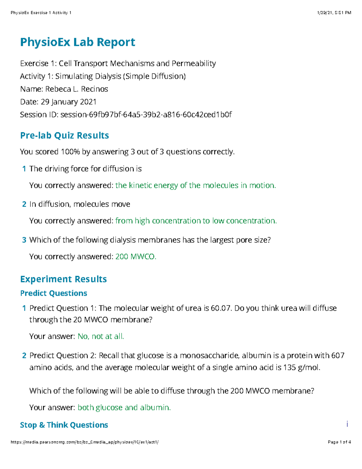 Physio Ex Exercise 1 Activity 1 - PhysioEx Lab Report Exercise 1: Cell ...