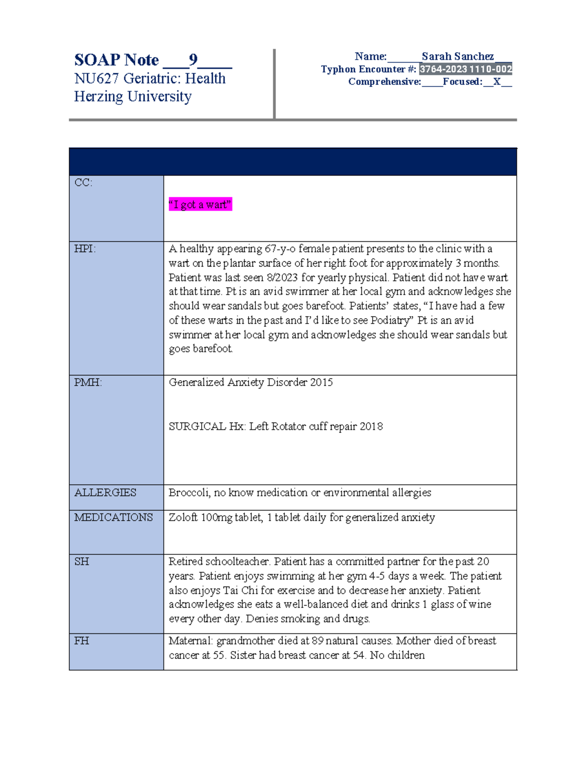 Geriatric SOAP Note 9 - soap note - SOAP Note 9_ NU627 Geriatric ...