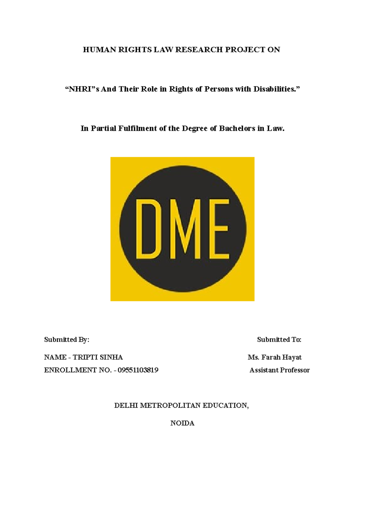 HR EDIT Tripti - HUMAN RIGHTS LAW RESEARCH PROJECT ON “NHRI”s And Their ...