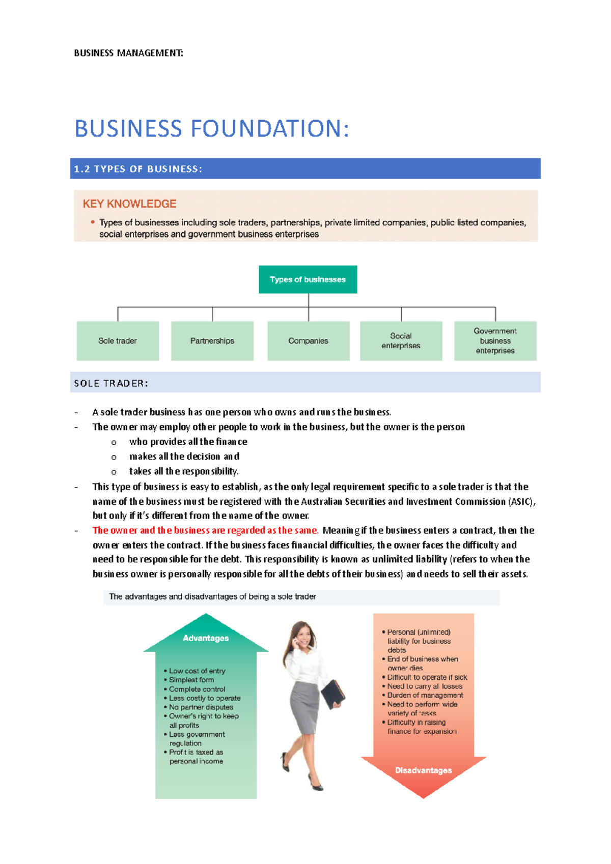 Business Management complete unit 3/4 notes - BUSINESS FOUNDATION: 1 ...