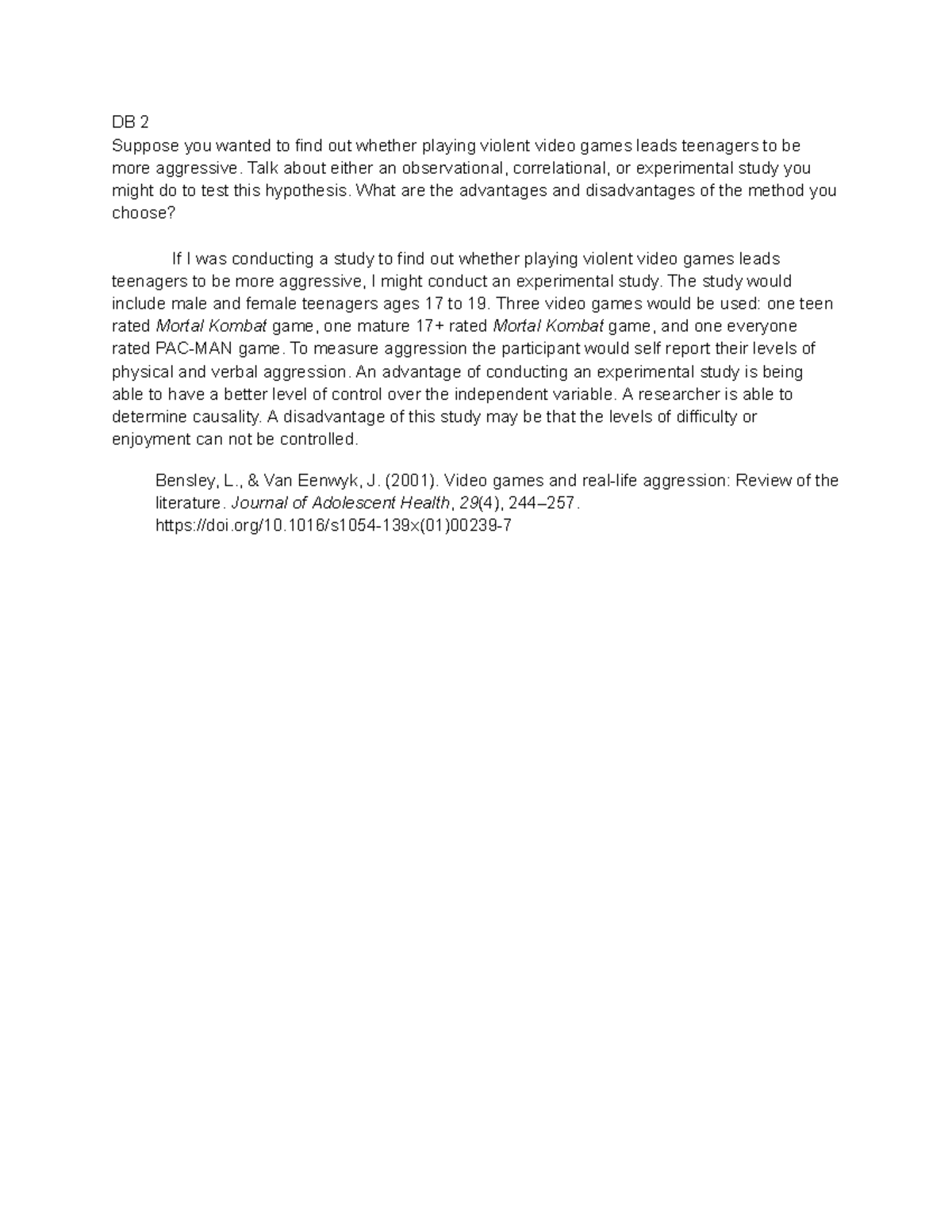 SP Db 2 - Weekly question and example answer - DB 2 Suppose you wanted ...