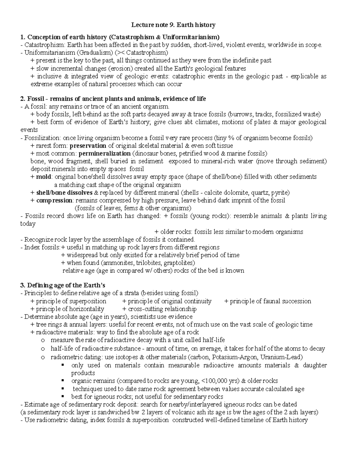 Revision - Earth Science - Lecture note 9. Earth history 1. Conception ...