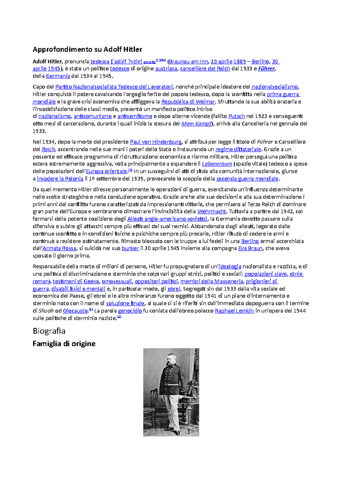 Hitler - Appunti di lezione 1-12 - Approfondimento su Adolf Hitler ...