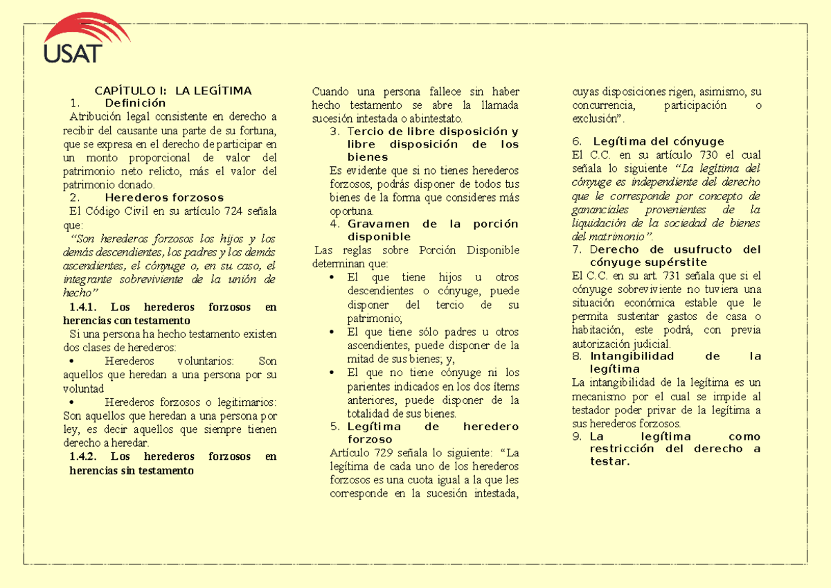 LA Legitima Triptico - CAPÍTULO I: LA LEGÍTIMA 1. Definición Atribución ...