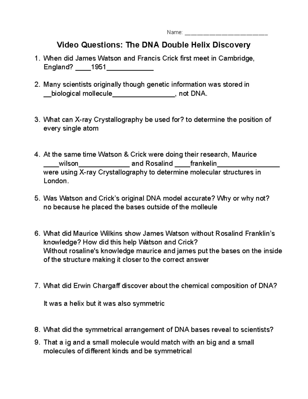Copy of Discovery od DNA 2021 - Name: ___________________________ Video ...