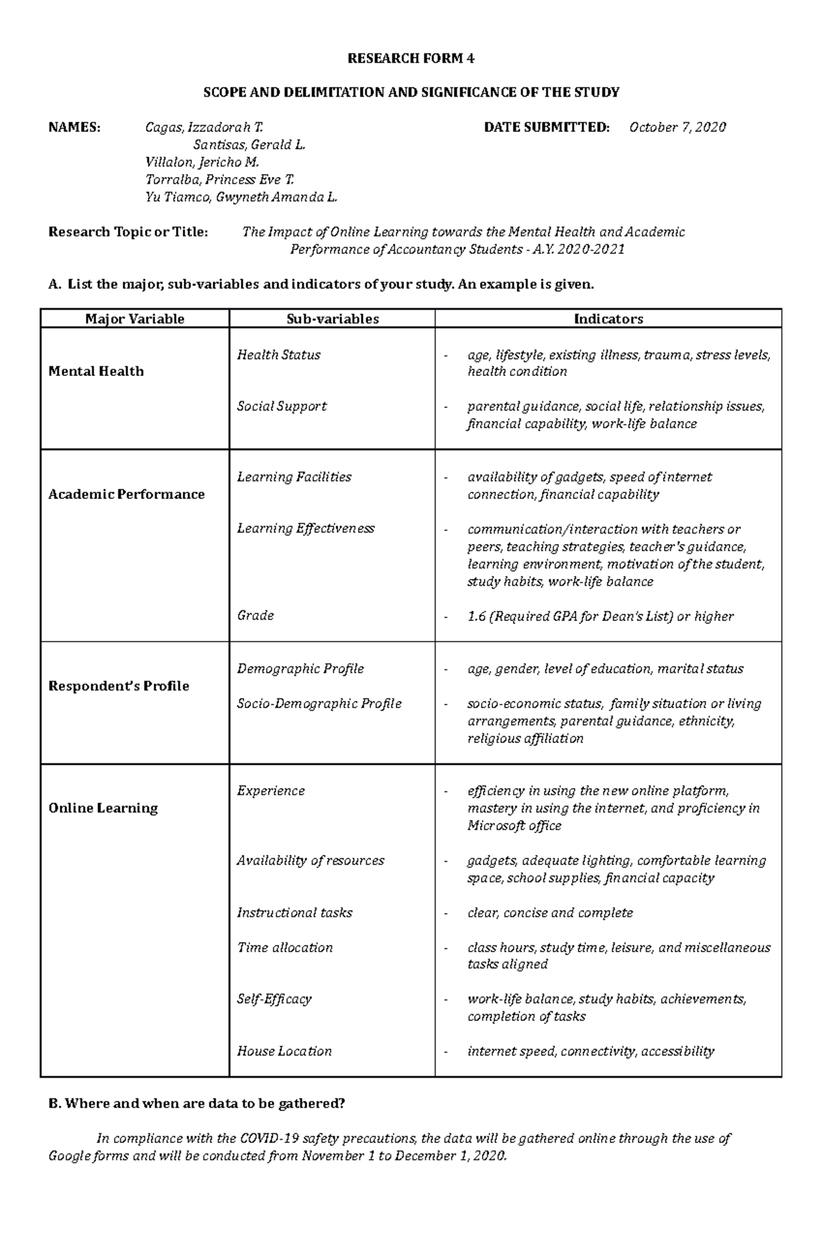 Research FORM 43 - assignment - RESEARCH FORM 4 SCOPE AND DELIMITATION ...