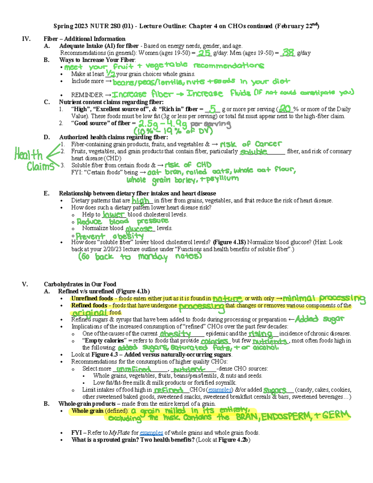 Ch4 Feb22 NUTR280 Outline - Spring 2023 NUTR 280 (01) - Lecture Outline ...
