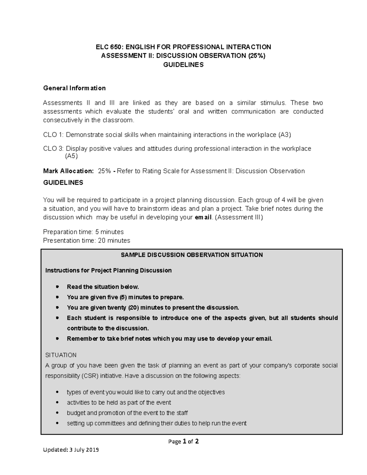 Students ELC650 DO Guidelines (30719) - ELC 650: ENGLISH FOR ...