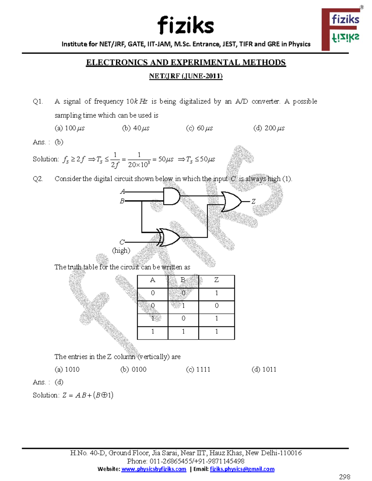6 Electronics And Experimental Methods Net Jrf Institute For Netjrf Gate Iit‐jam M