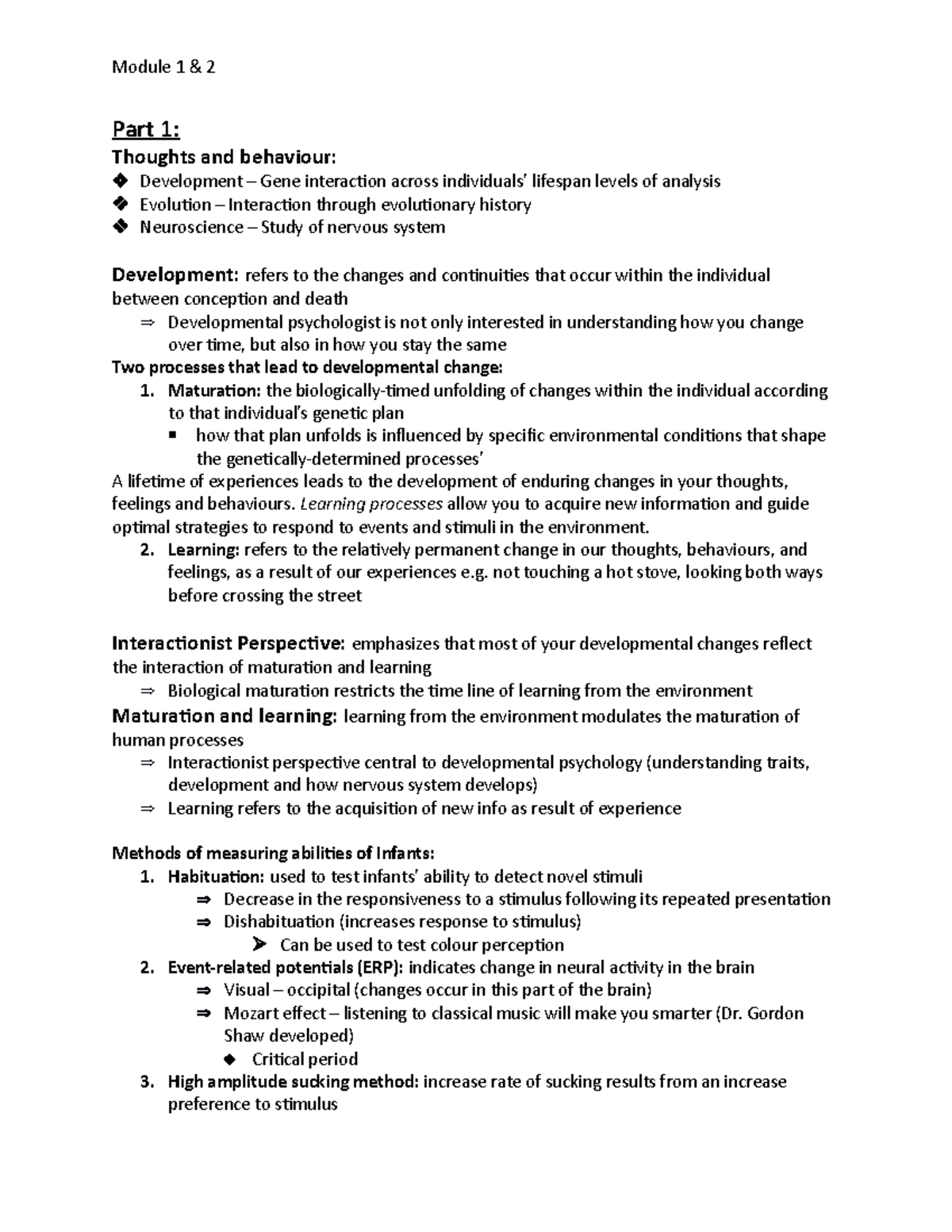 Module 1 & 2 - Module 1 & 2 Part 1: Thoughts and behaviour: Development ...