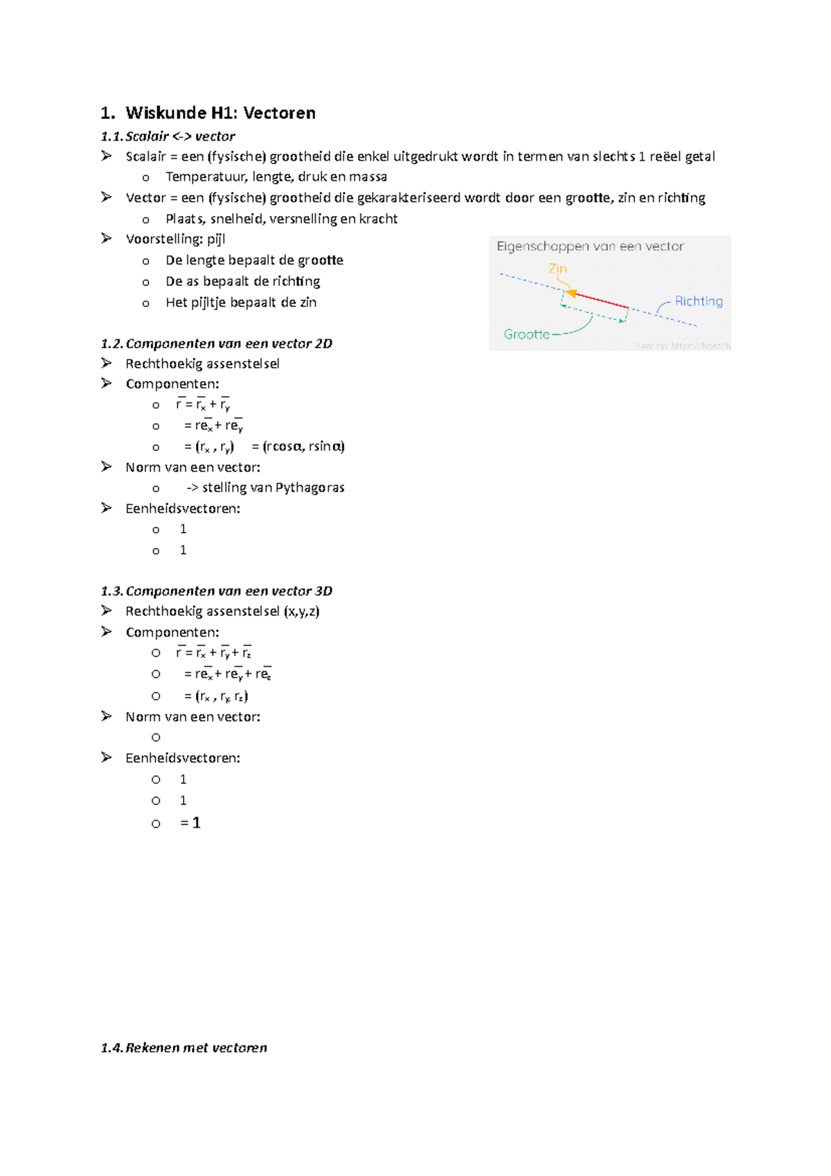 Vectoren en rijen en reeksen - 1. Wiskunde H1: Vectoren 1.1 vector ...
