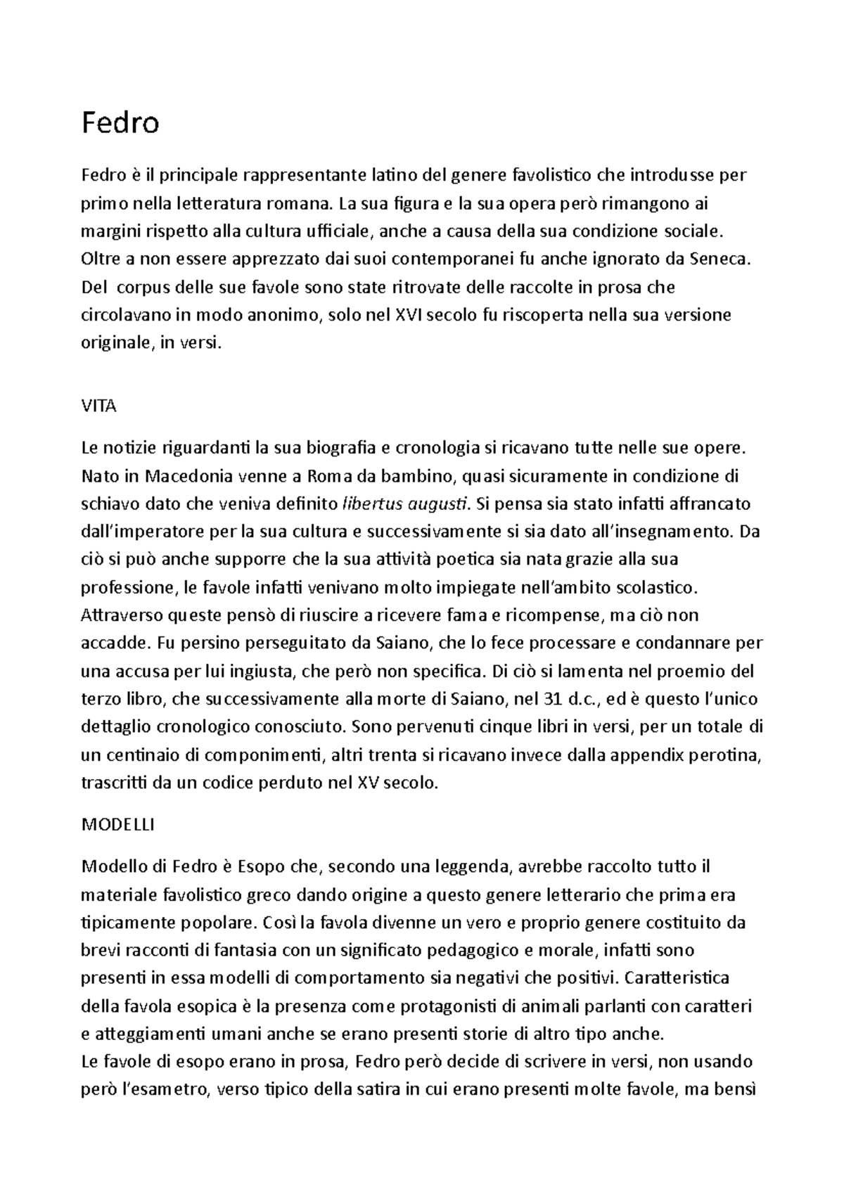 Fedro letteratura latina documento - Fedro Fedro è il principale ...