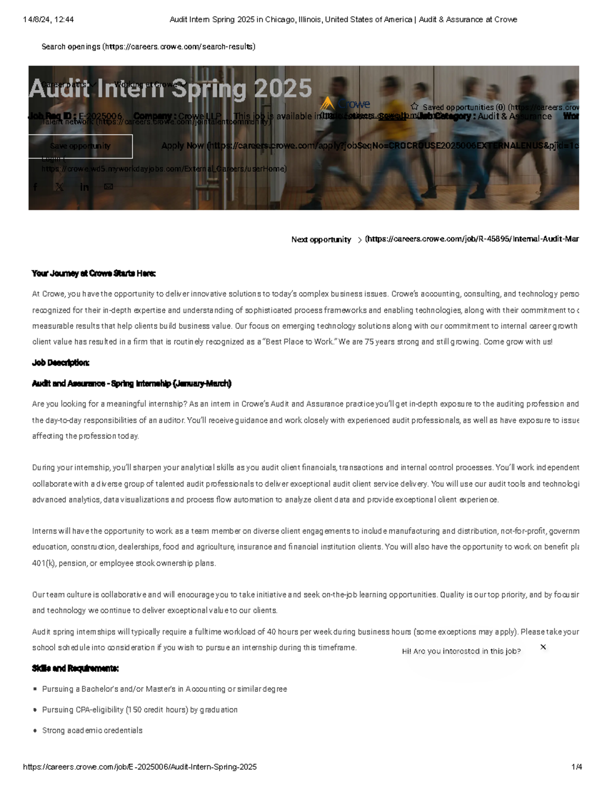 Audit Intern Spring 2025 in Chicago, Illinois, United States of America ...