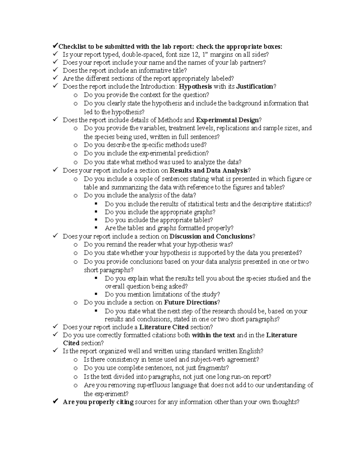 Lab Report 1Check List - Checklist to be submitted with the lab report ...