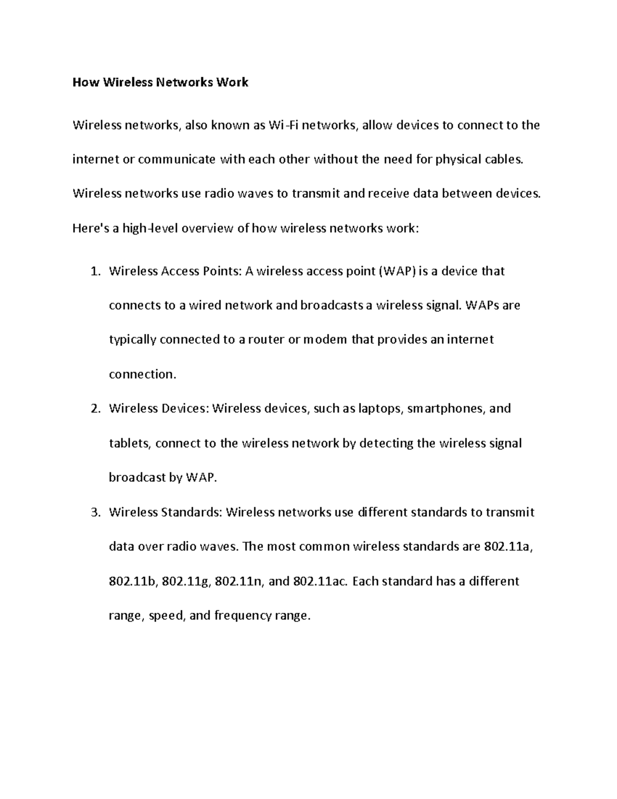 Document 31 - bob - How Wireless Networks Work Wireless networks, also ...
