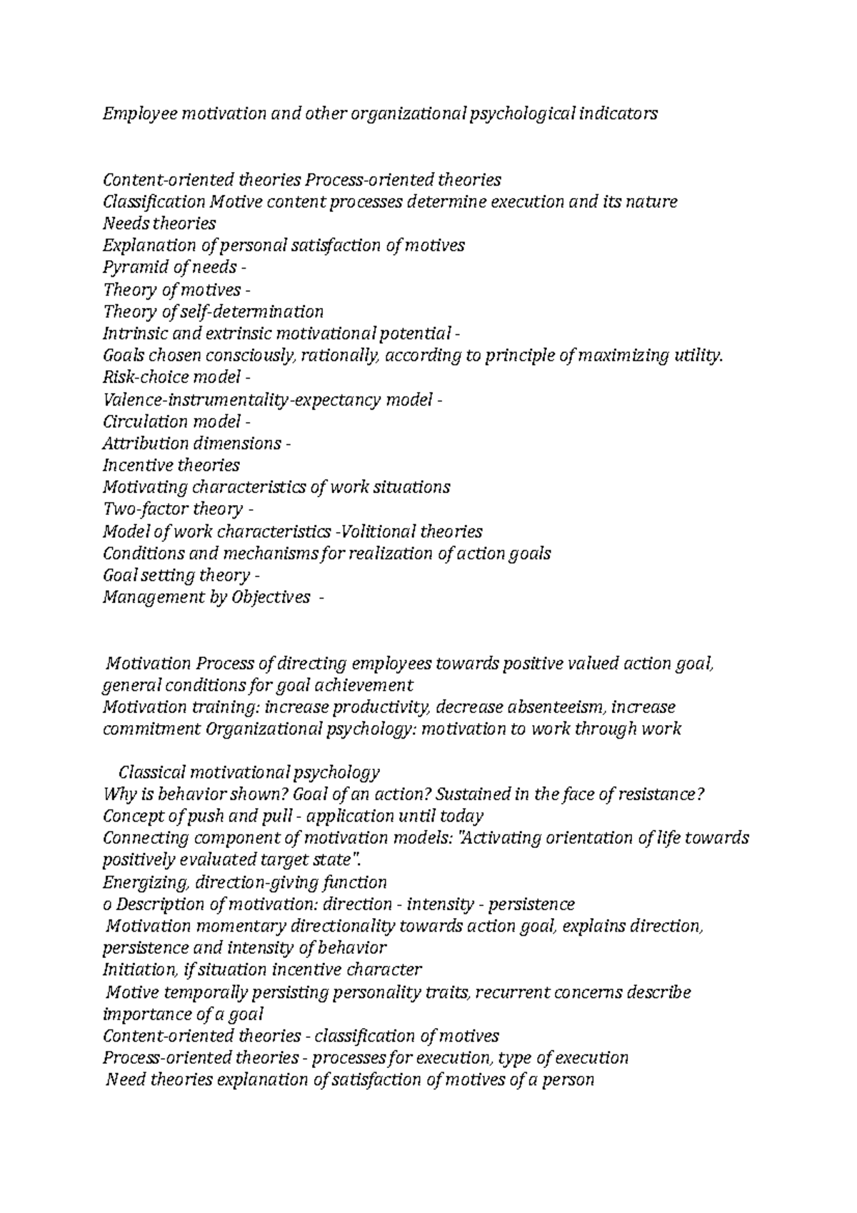 Employee motivation and other organizational psychological indicators ...