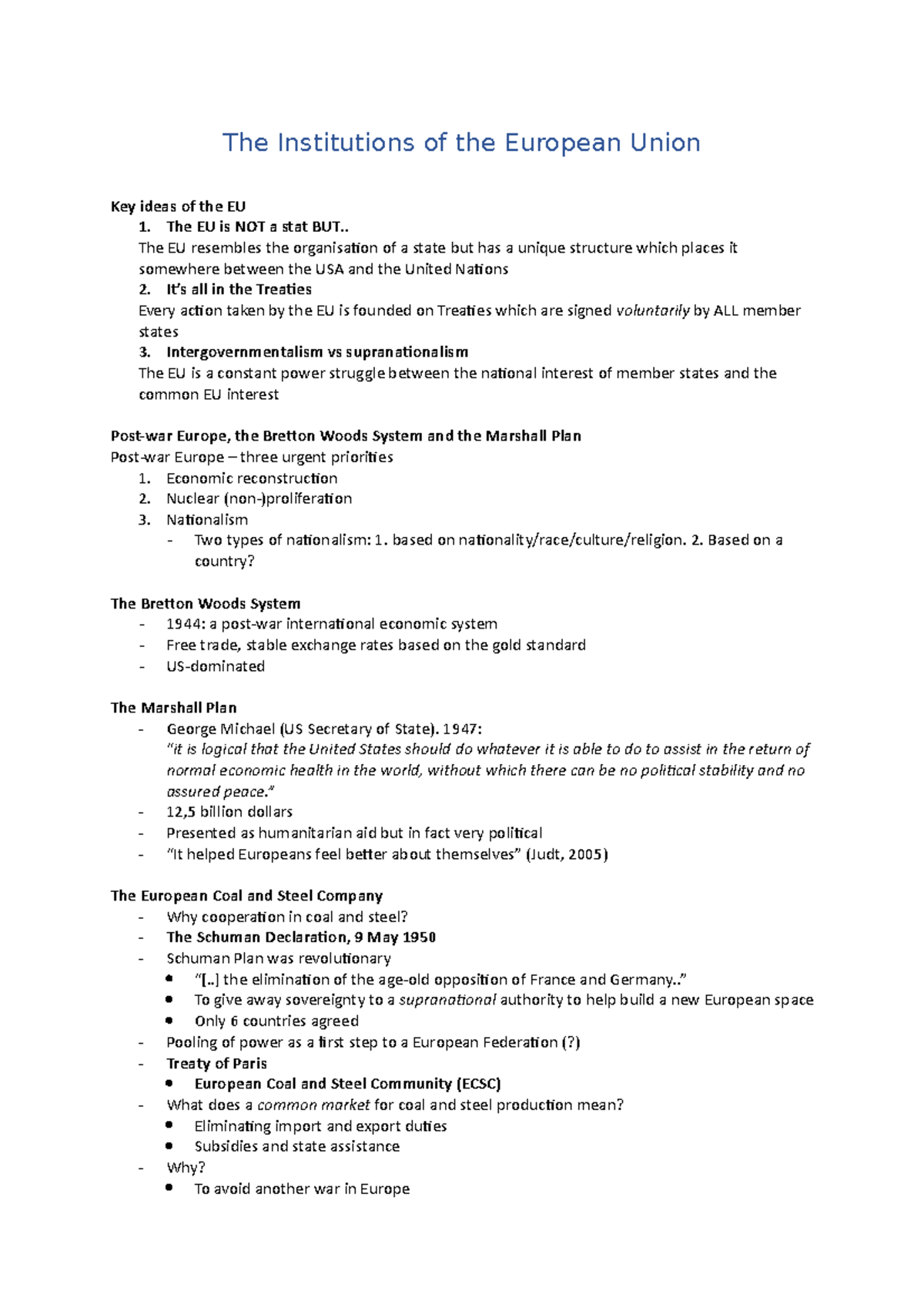 Insitutions of the EU Summary - The Institutions of the European Union ...