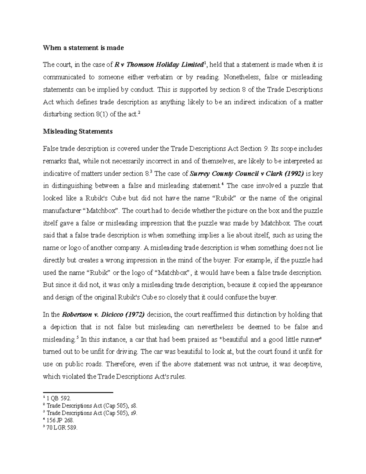 When a statement is made and Misleading Statements - When a statement ...