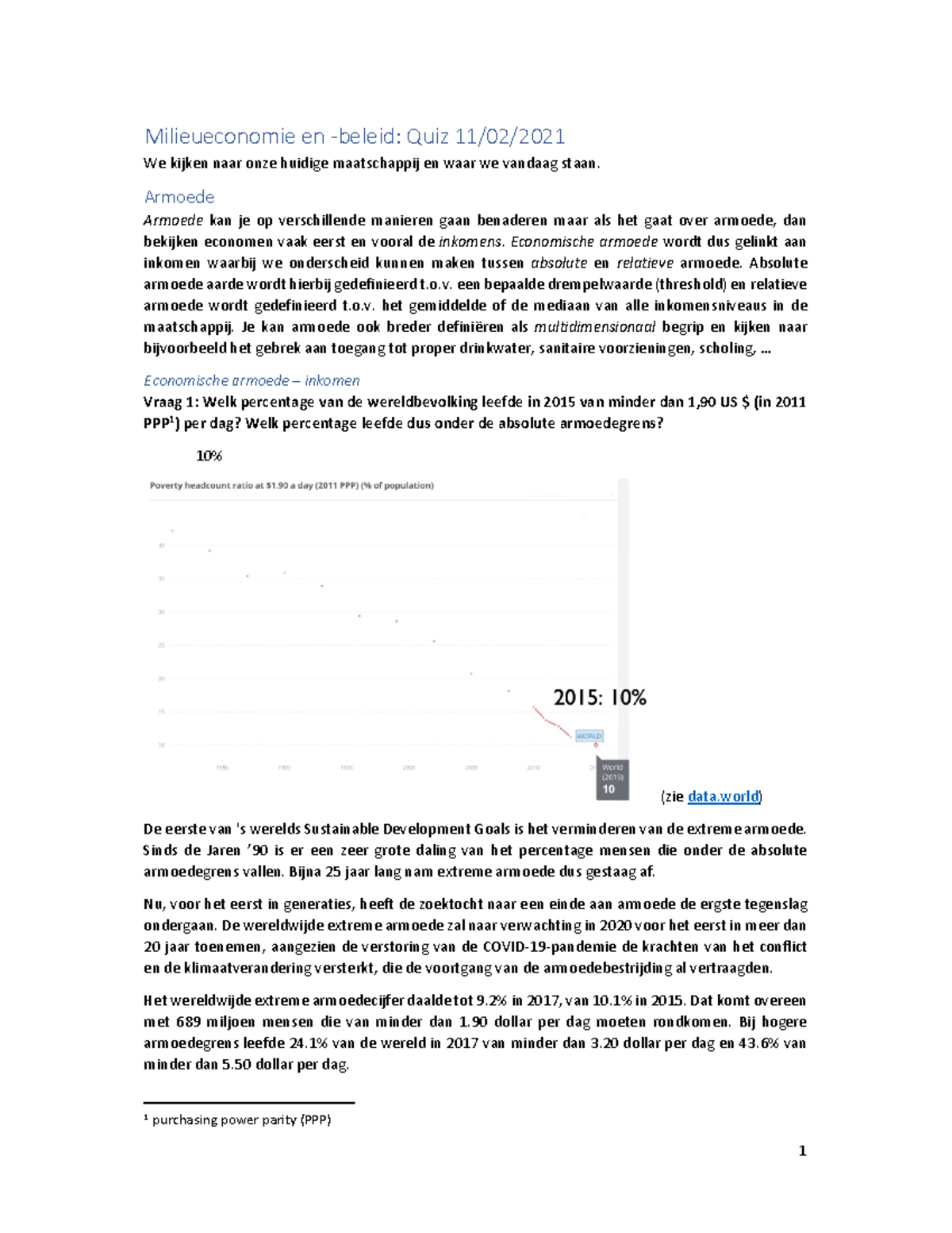 Quiz over milieu (introductie, les 1) - M ilieueconomie en -beleid ...