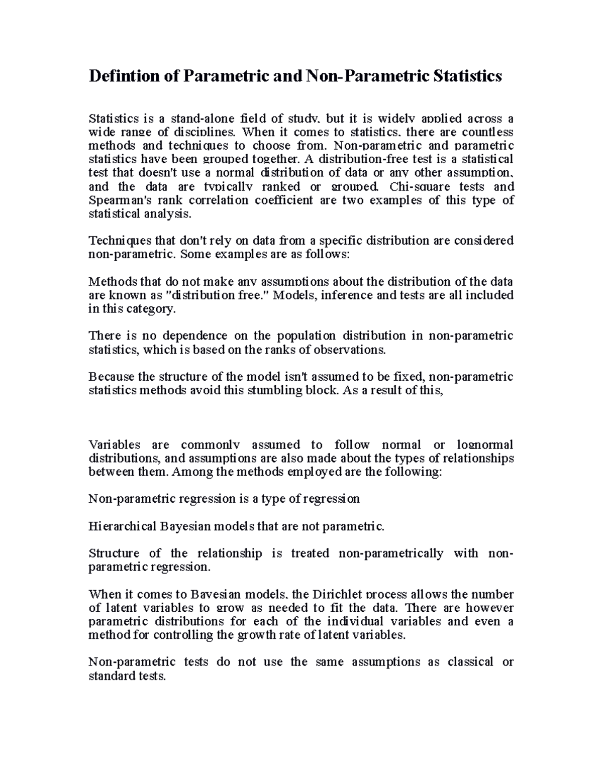 Defintion of Parametric and Non-Parametric Statistics - When it comes to statistics, there are ...