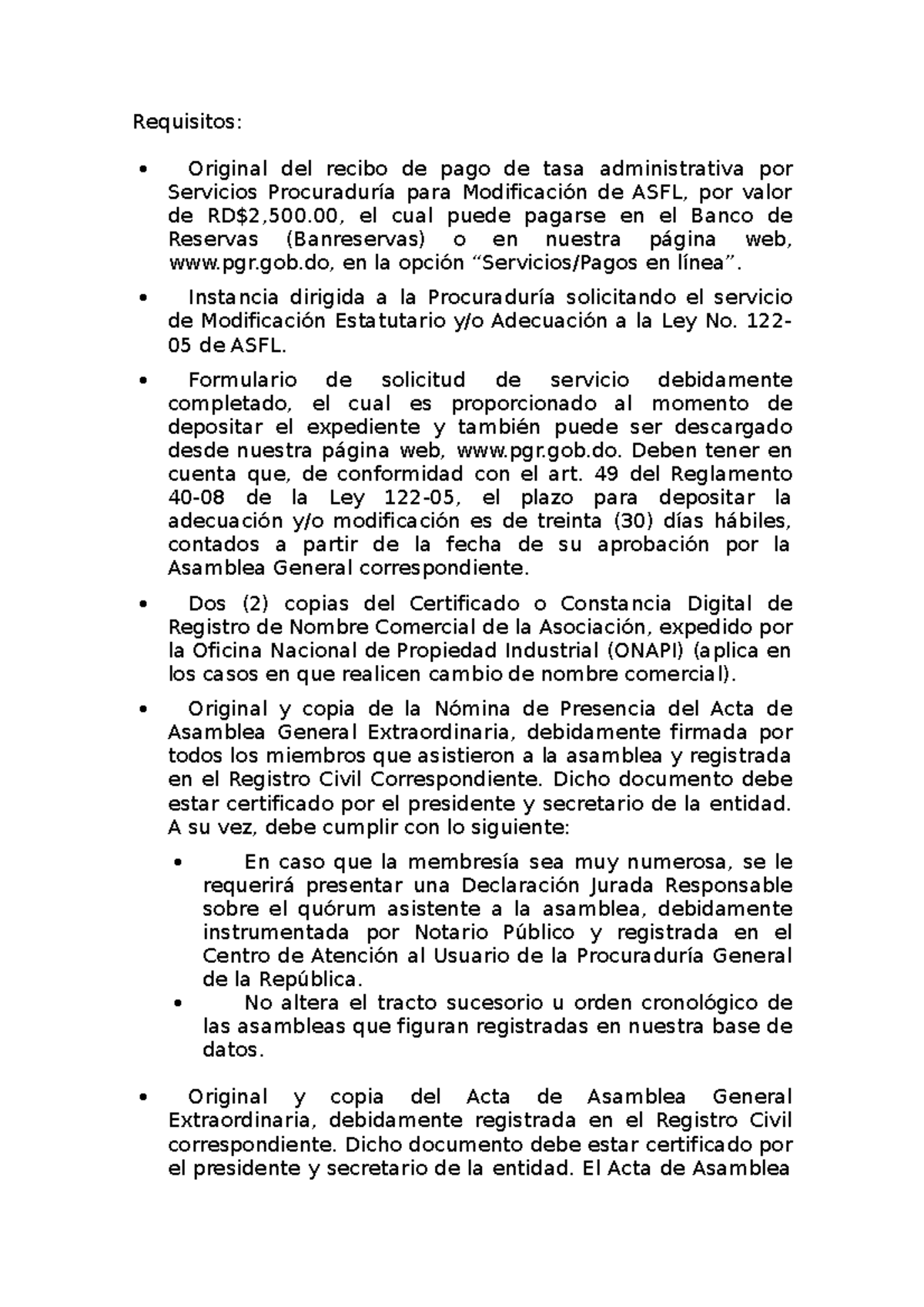 Requisitos PARA Modificacion Y O Adecuacion ASFL - Requisitos: Original ...