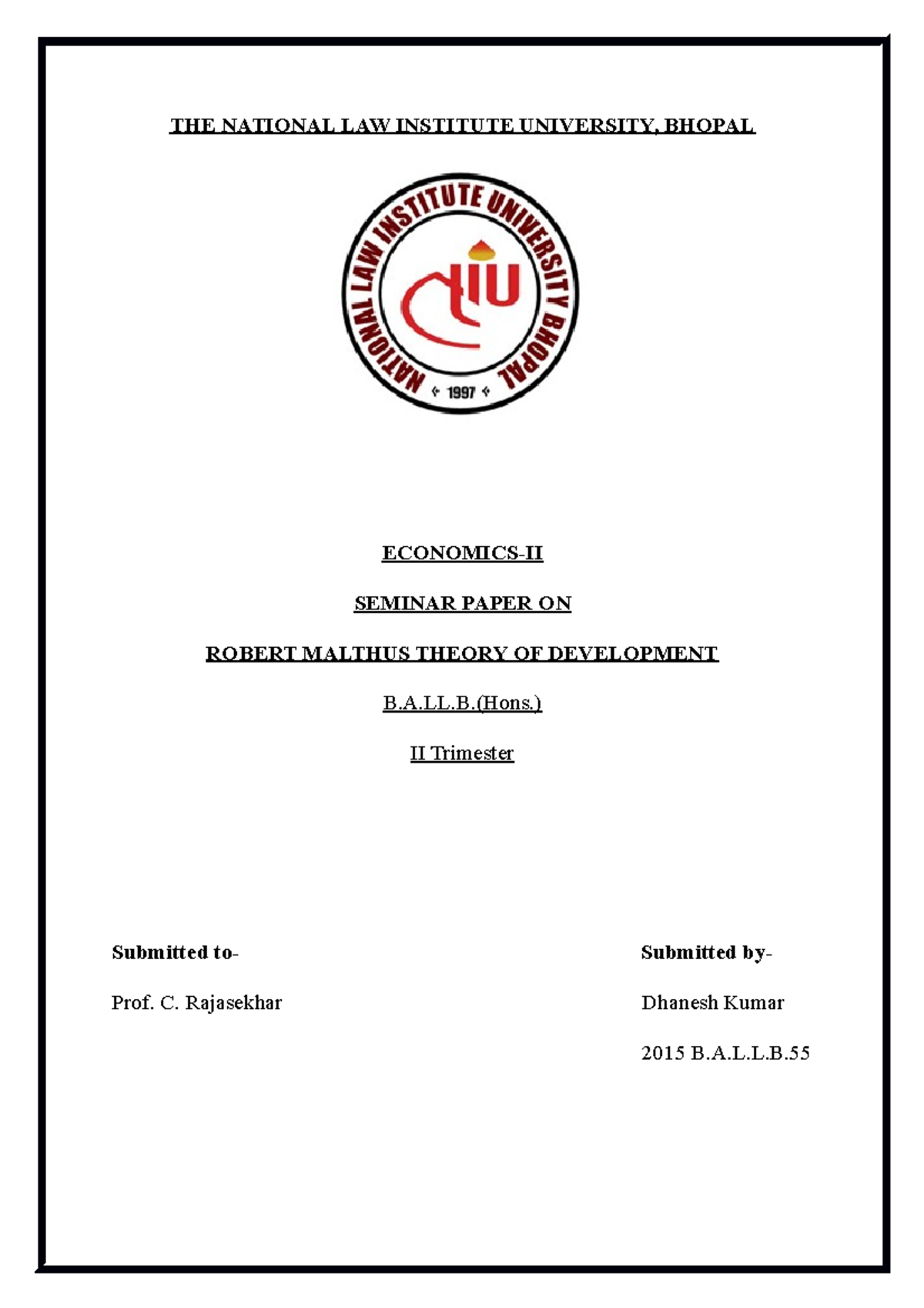 Eco II - economics law - THE NATIONAL LAW INSTITUTE UNIVERSITY, BHOPAL ...