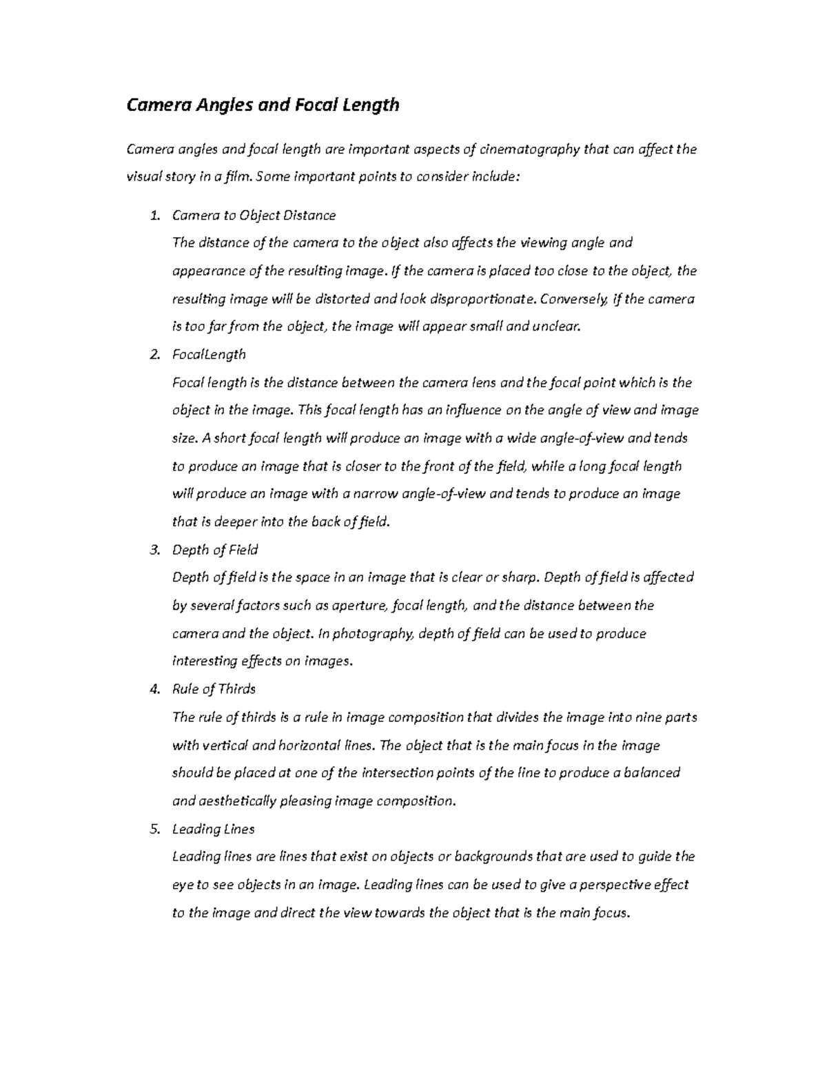 Camera Angles and Focal Length - Camera Angles and Focal Length Camera ...