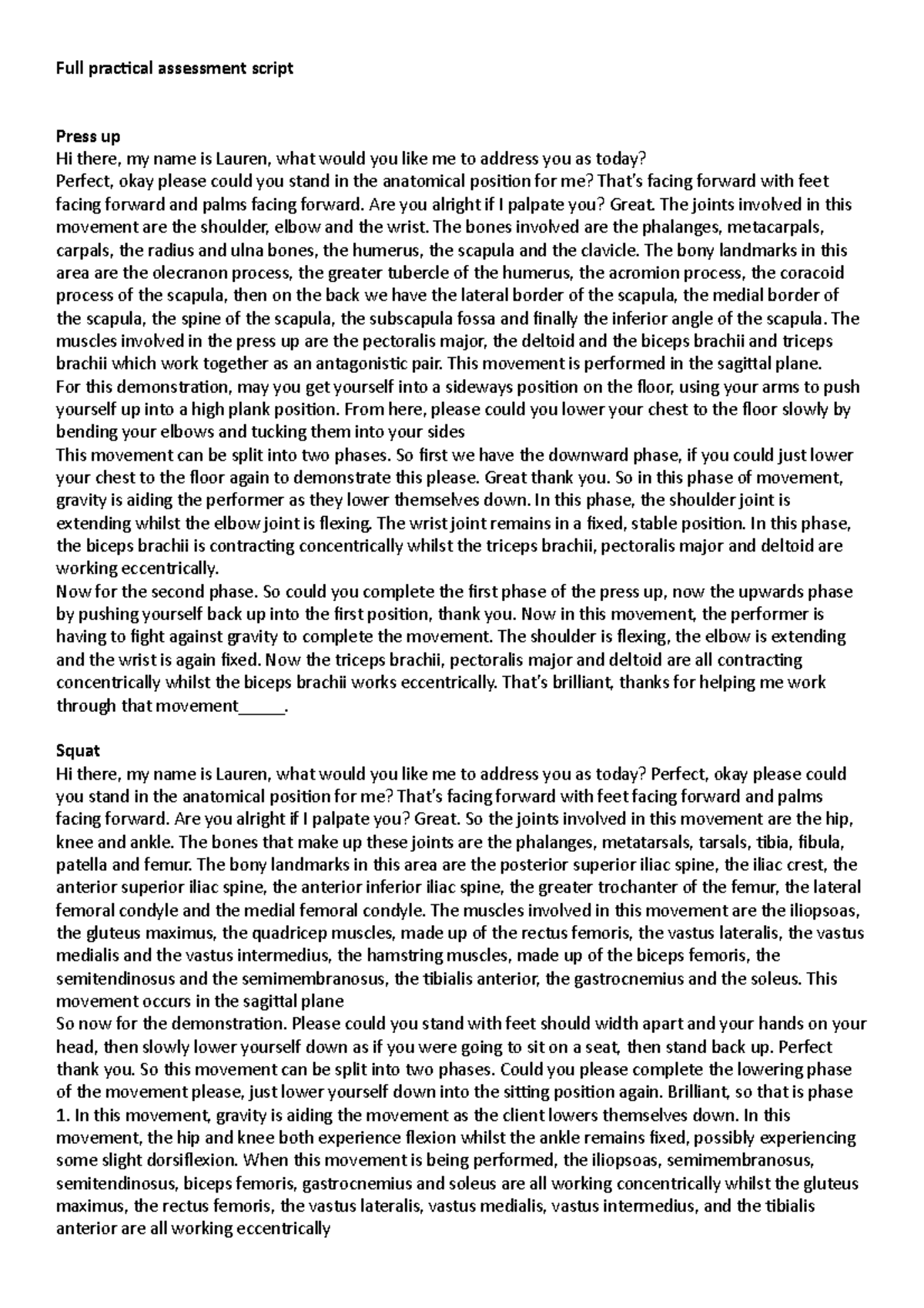 Full practical assessment script - Are you alright if I palpate you ...