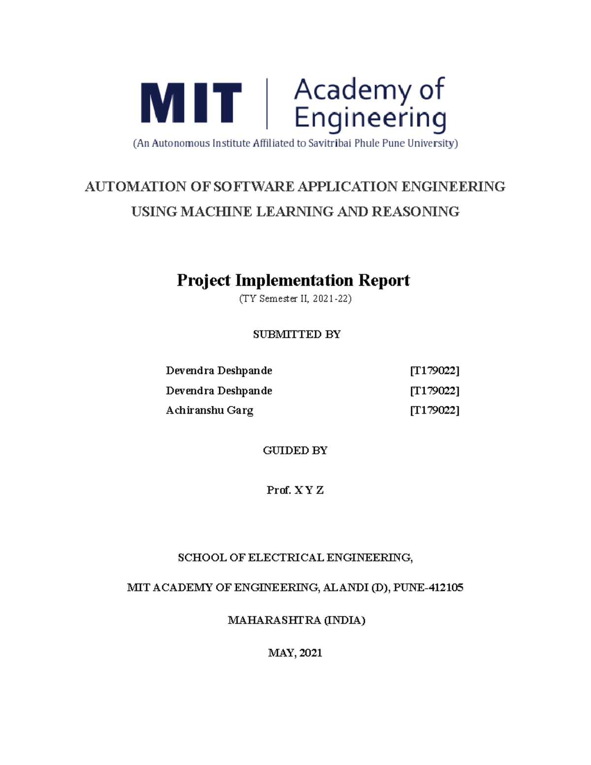1. Initial Pages - You can refer this format for report - AUTOMATION OF ...