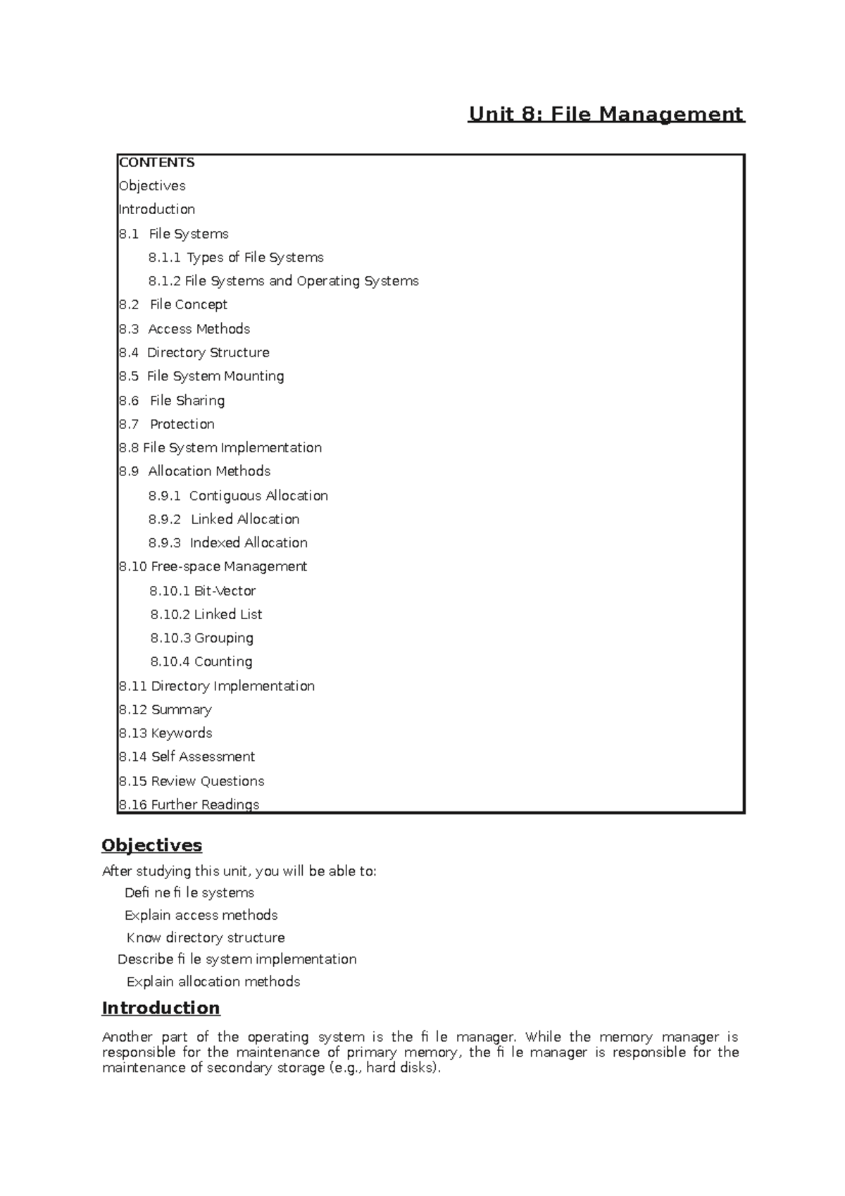 Os 8 - os notes - Unit 8: File Management CONTENTS Objectives ...