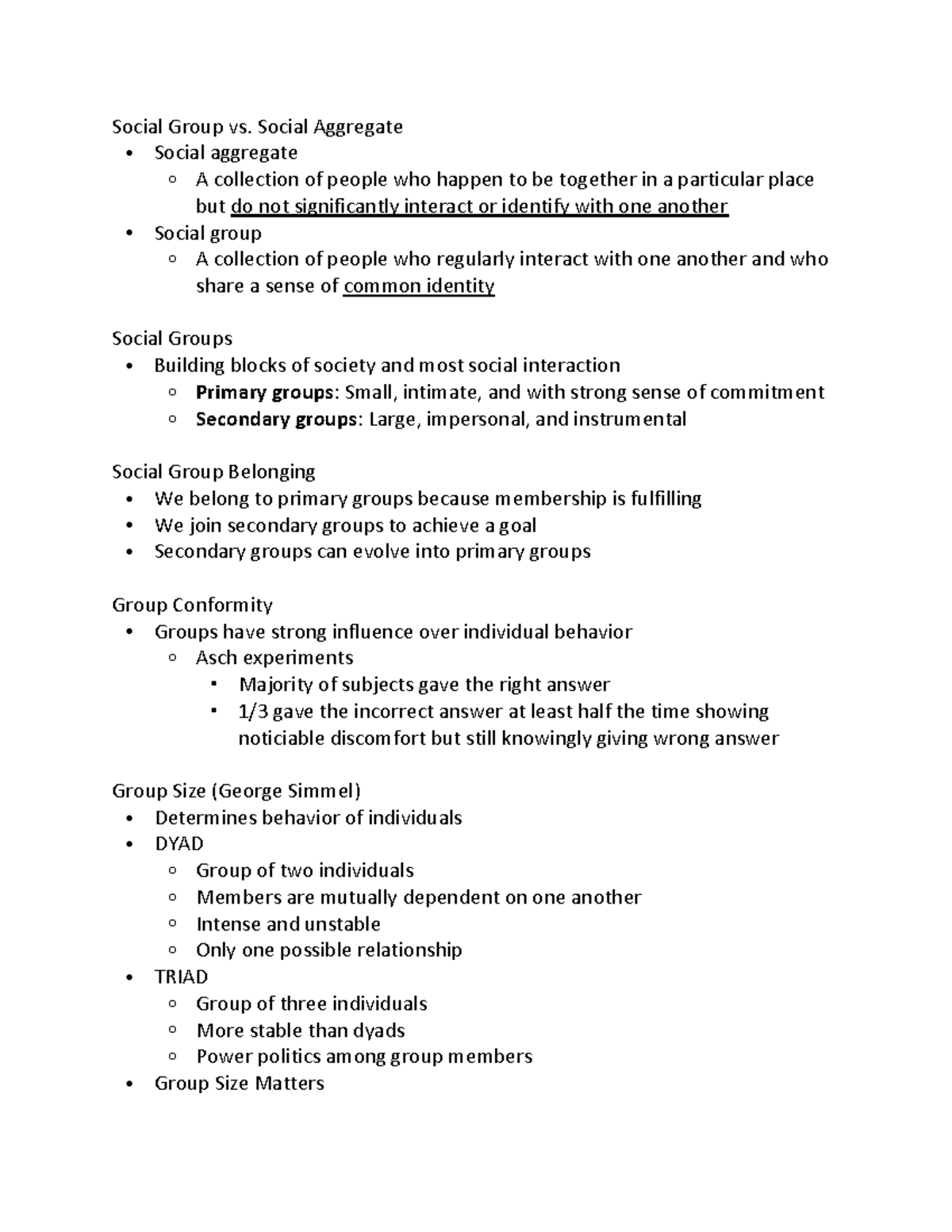 SOC 1101 - Lecture 18 - Social Group vs. Social Aggregate Social ...