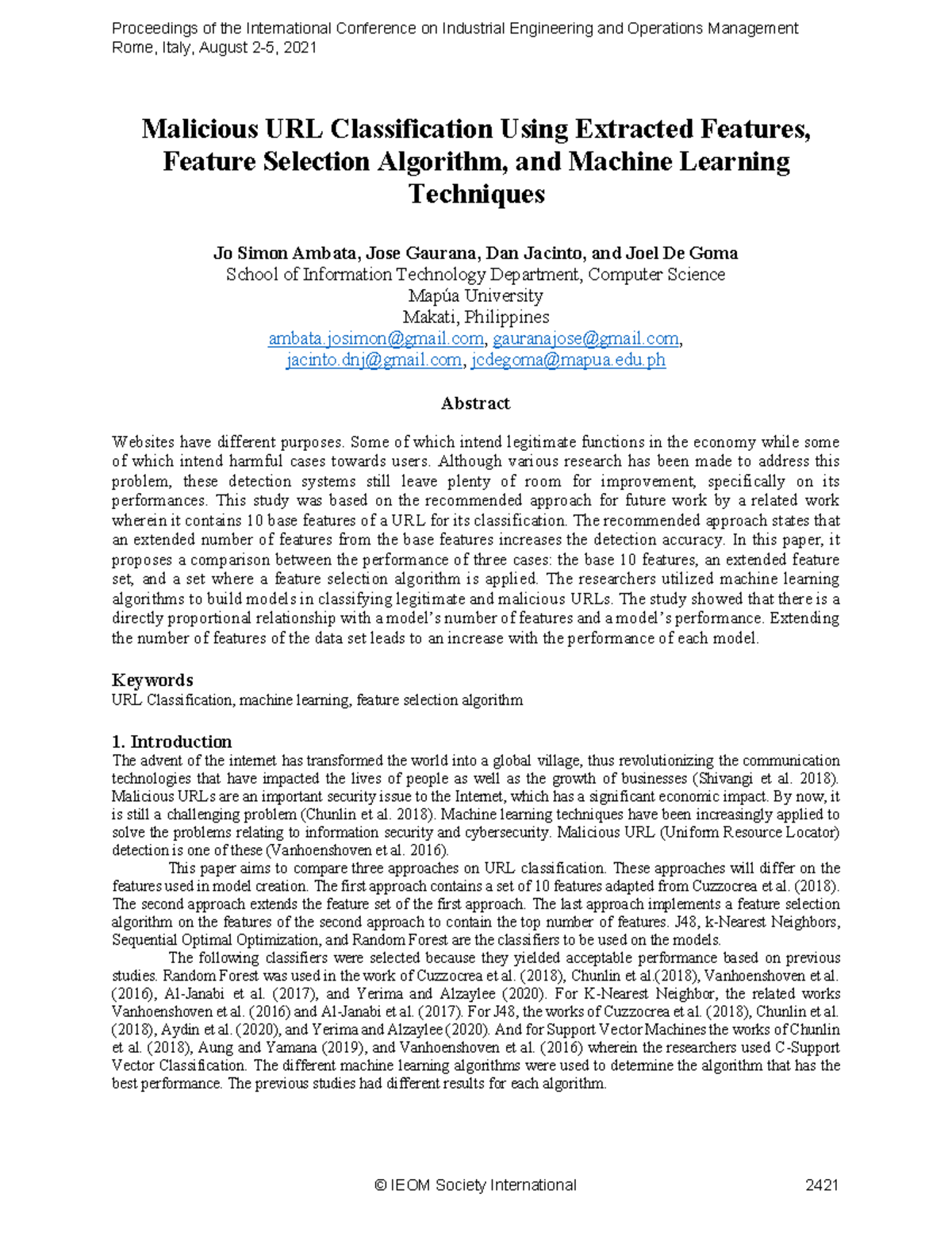 727 - trabajo de investigacion - Malicious URL Classification Using Extracted Features, Feature ...