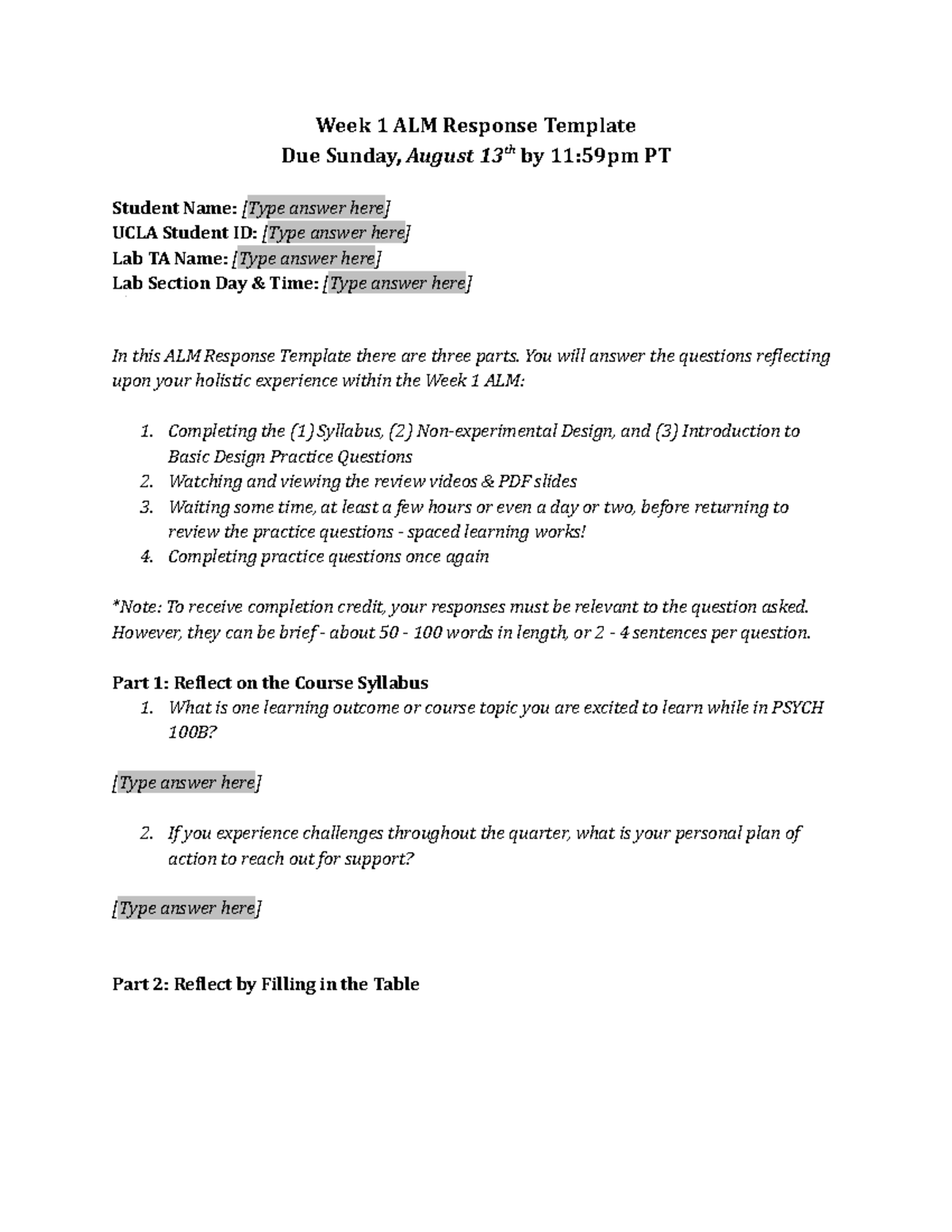 Week 1 ALM Response Template SSC-23 - Week 1 ALM Response Template Due ...