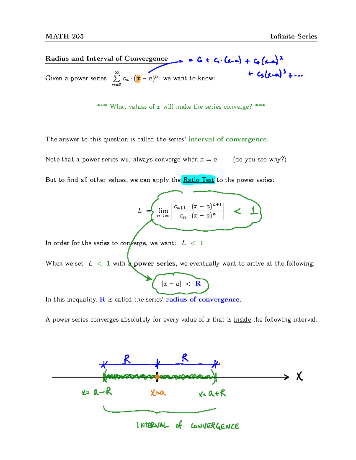 MATH 205 Lecture Notes 2024-06-19 - MATH 205 Infinite Series Radius and ...
