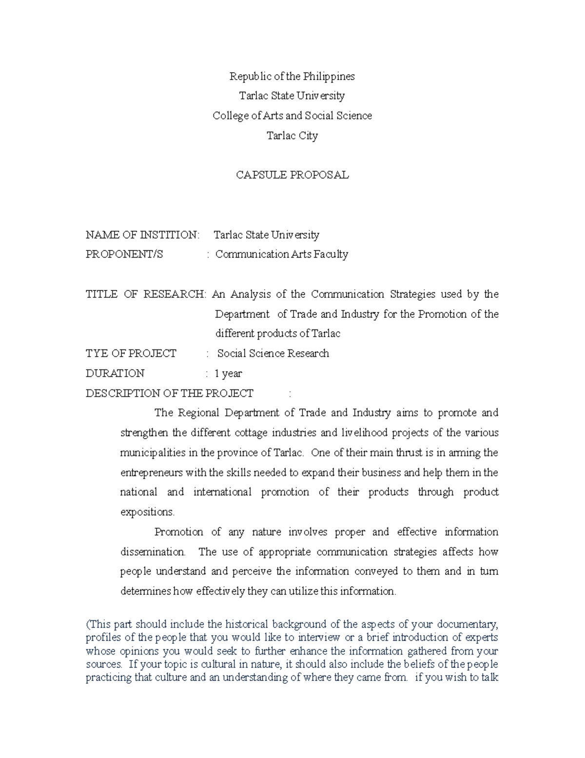 Capsule-format-docu 2 - Republic of the Philippines Tarlac State ...